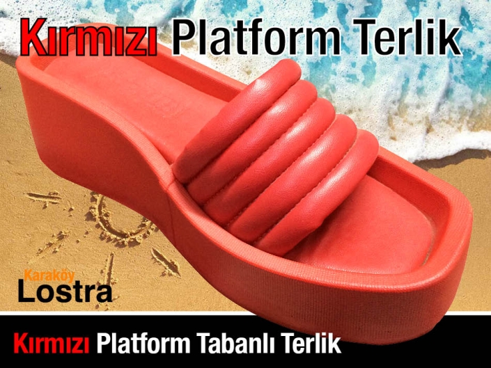 Kırmızı Platform Terlik Platform Topuk Bayan Terliği - Perpa Haber