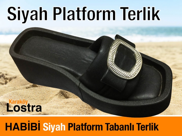 Siyah Platform Terlik Yüksek Taban Bayan Terliği - Perpa Haber